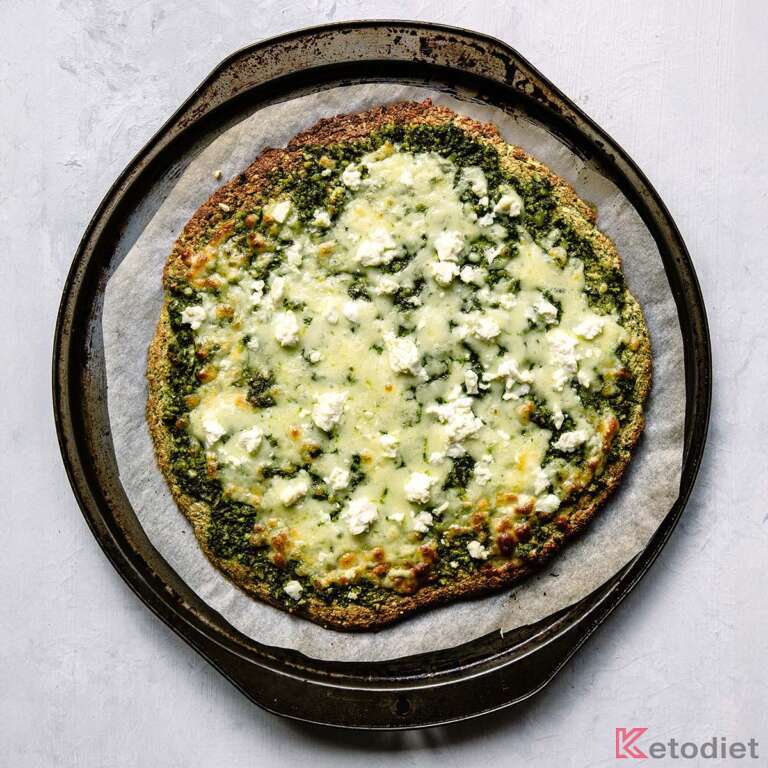 Low-Carb Broccoli Crust Green Pesto Pizza | KetoDiet: Real Food, Real ...